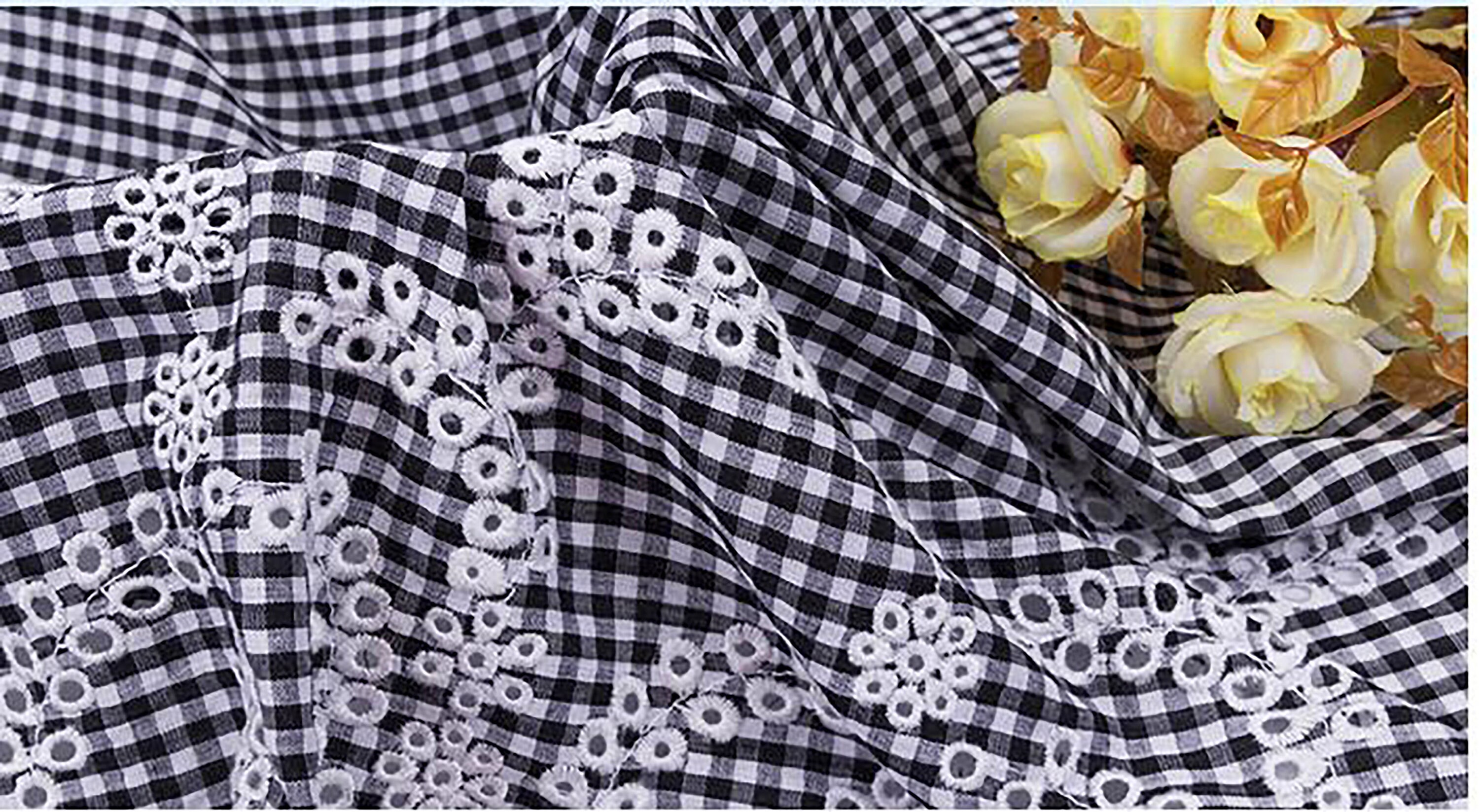 Cotton Plaid Floral Embroidery Eyelet Flower Fabric - Etsy