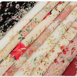 B Delicate Chiffon Floral Print Fabric Embroidery，chiffon Eyelet Lace ...