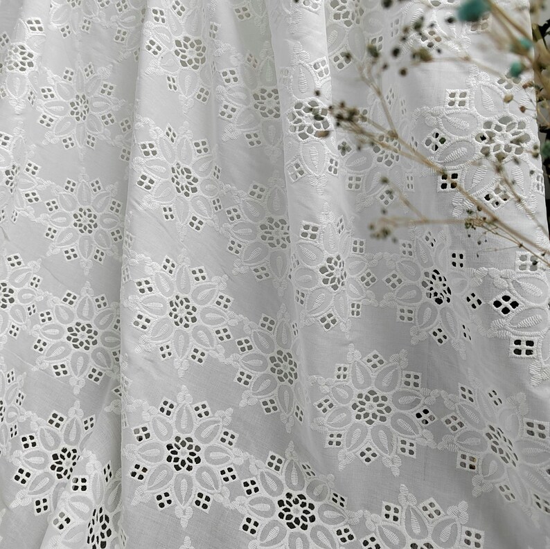 Whitecotton Eyelet Flower Fabric Flower Fabric Embroidery - Etsy