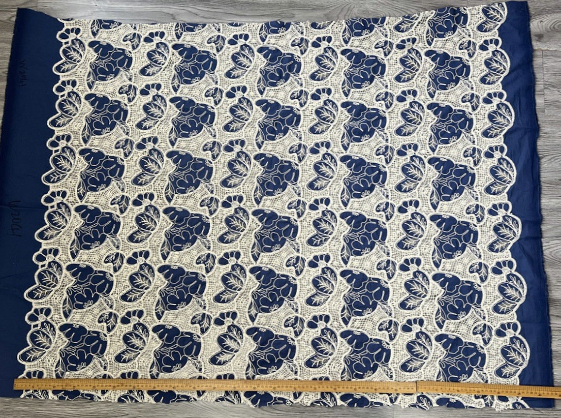Blue Cotton Eyelet Fabric: Floral Embroidery, Sewing & Upholstery - by ...