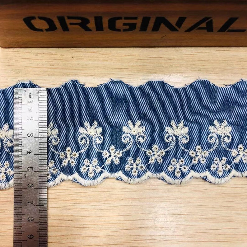Blue，denim Trim ，denim Cotton Lace Trim , Flower Embroidery Trim ...