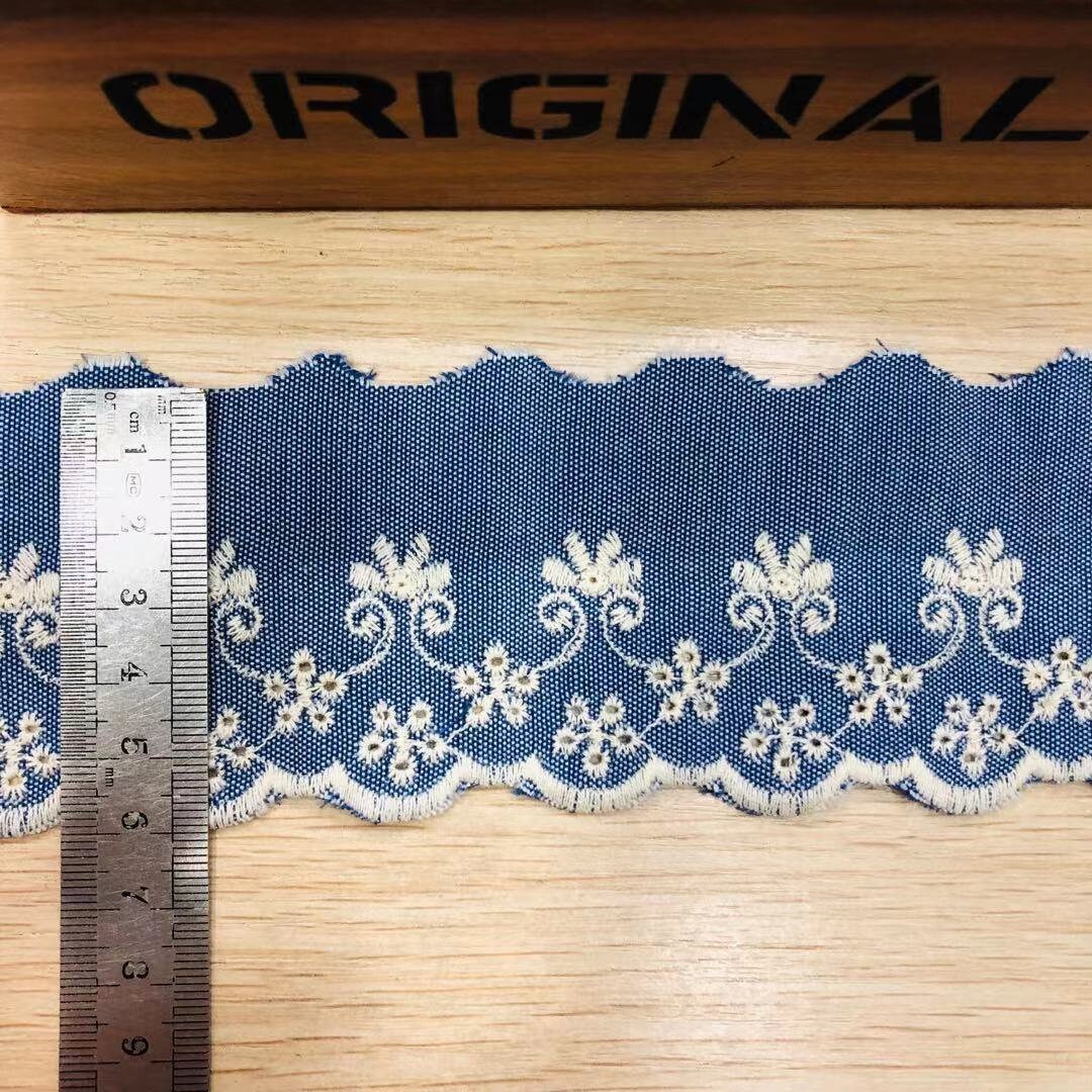 Blue，denim Trim ，denim Cotton Lace Trim , Flower Embroidery Trim ...