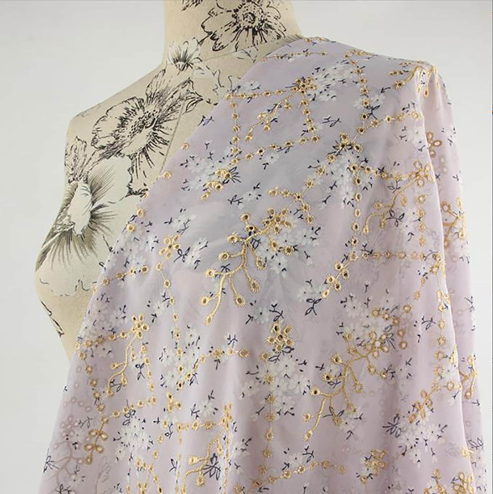 D Delicate Chiffon Floral Print Fabric Embroidery，chiffon Eyelet Lace ...