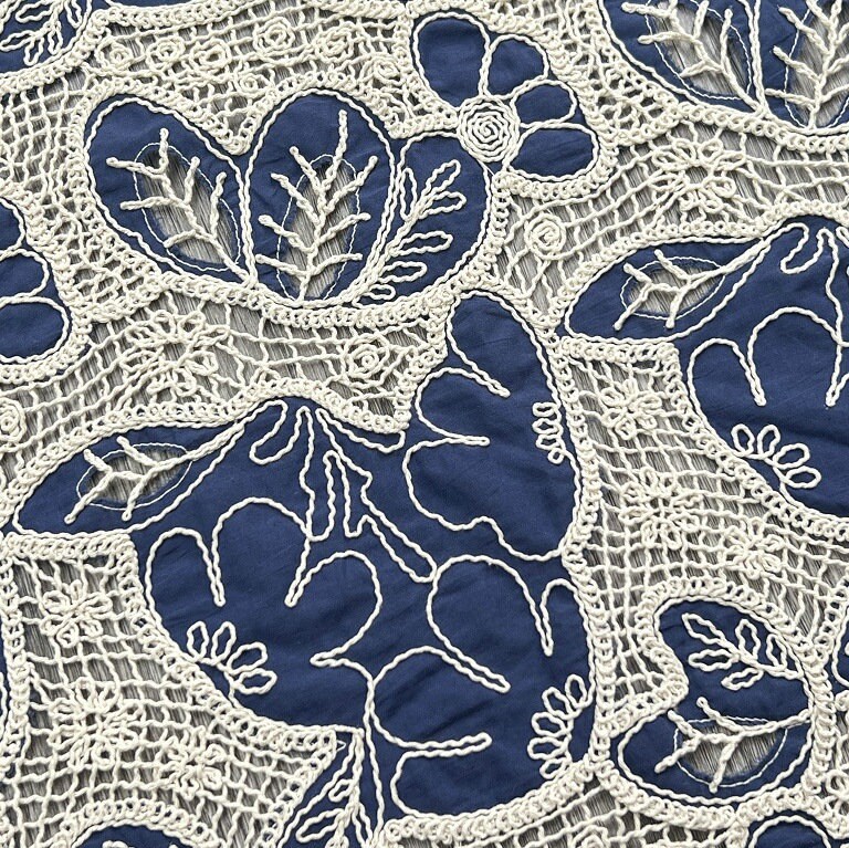 Blue Cotton Eyelet Fabric: Floral Embroidery, Sewing & Upholstery - by ...