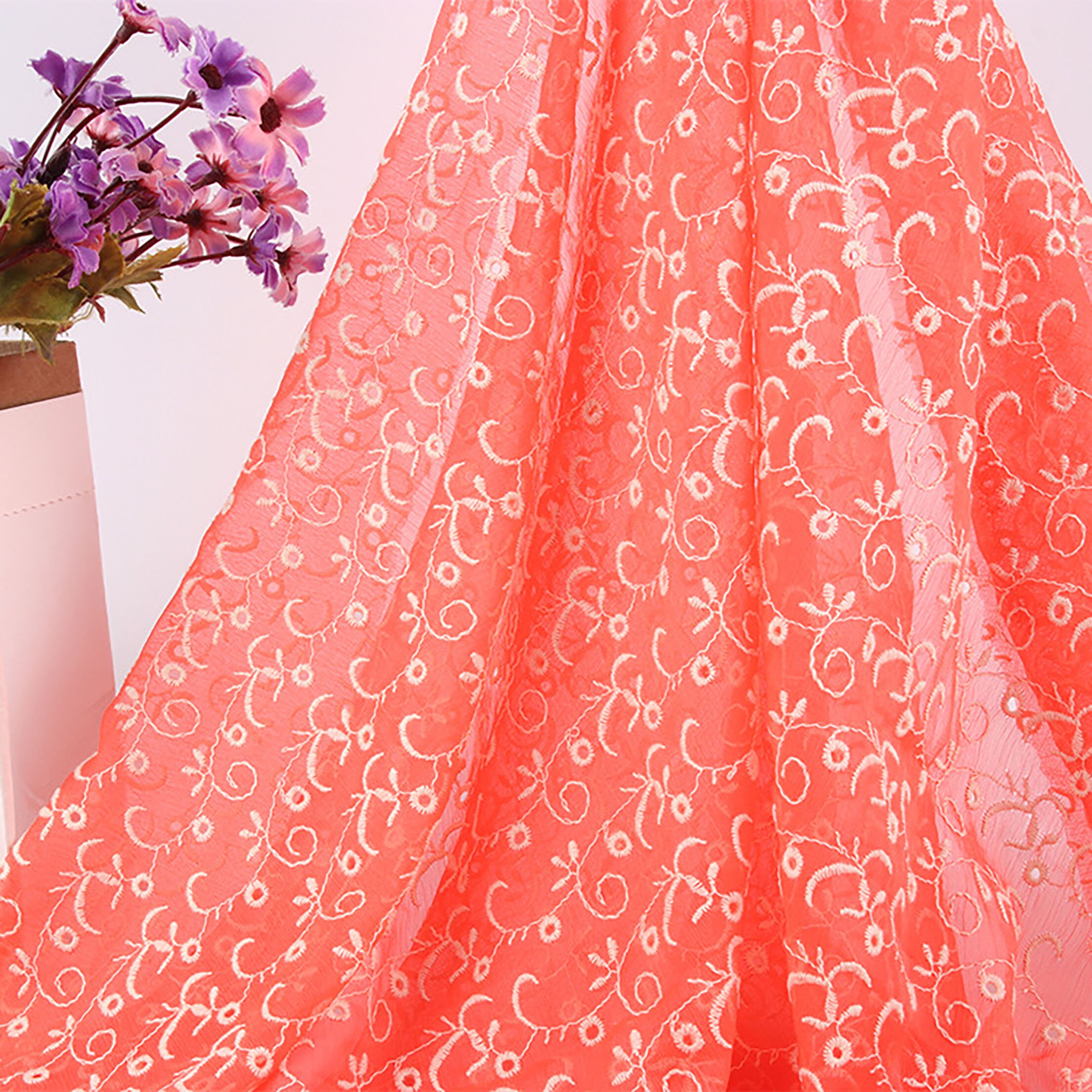 Imitation Silk chiffon Wrinkled Floral Embroidery, Chiffon Embroidered ...