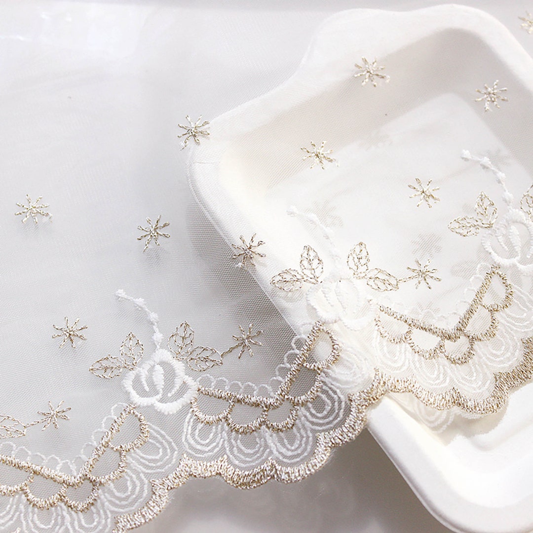 15CM Gold Thread Flower Embroidery Lace Trim，mesh Lace Trim, Eyelets ...