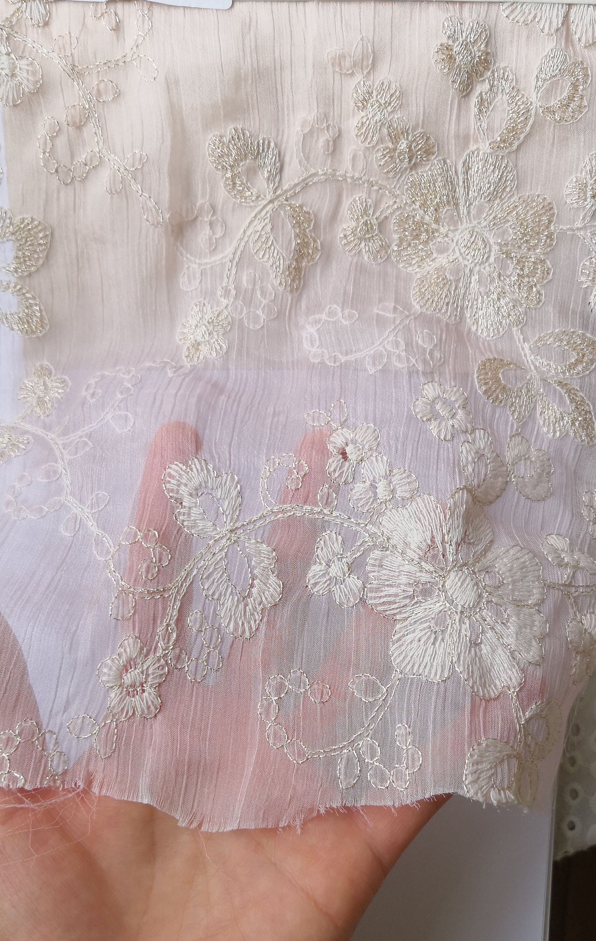 Soft Imitation Silk Chiffon Gold Thread Flower Embroidery, Floral ...