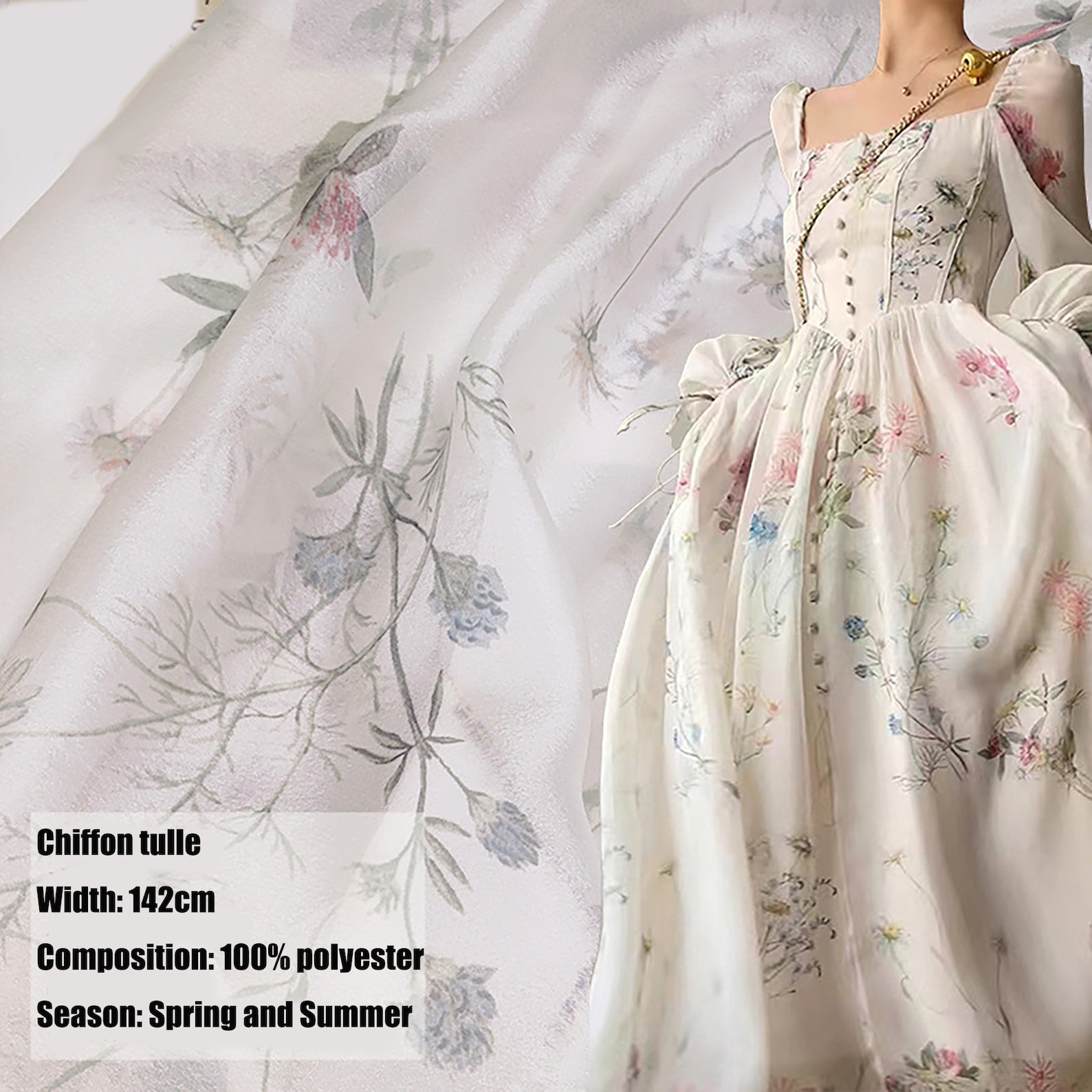 Silk Chiffon Fabric Floral Digital Print, Imitation Silk Wrinkle ...