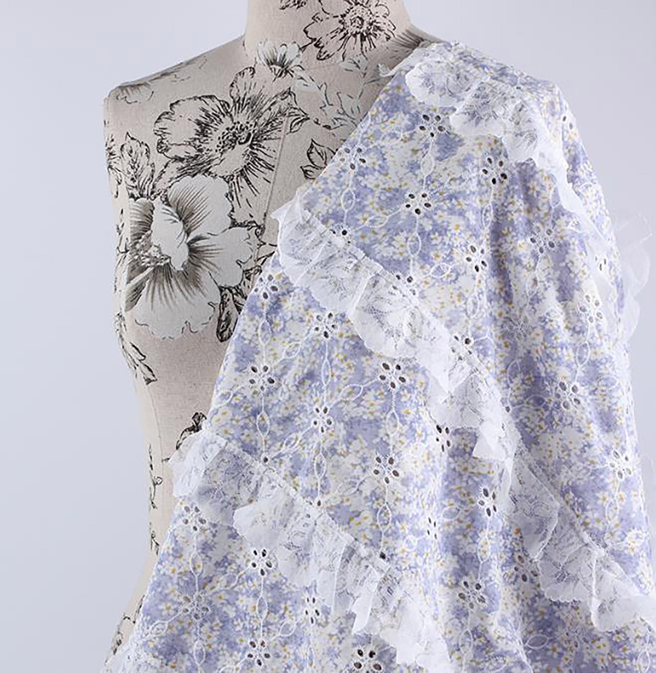 3 Crafts Chiffon Floral Print Fabric With Embroidered Flower, Chiffon ...