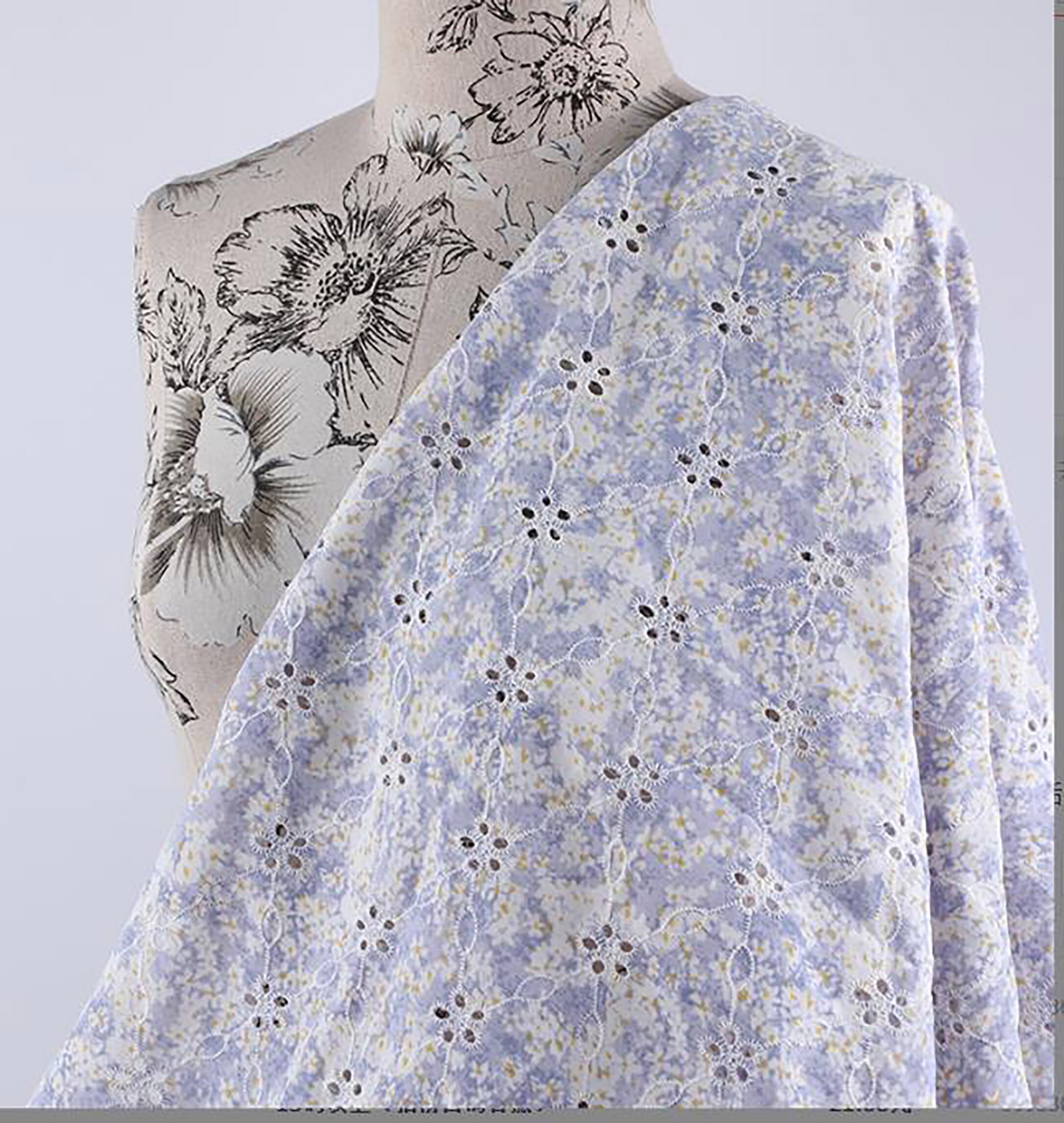 3 Crafts Chiffon Floral Print Fabric With Embroidered Flower, Chiffon ...