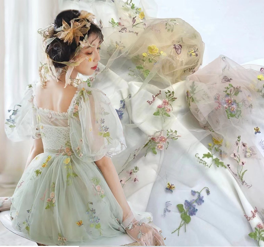 Vintage Flowers Embroidered Sheer Fabric Multicolor Floral - Etsy