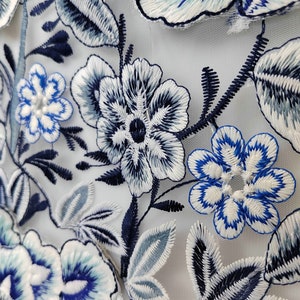 Heavy Industry Blue Flower Embroidered Lace, 3D Flower Embroidered Mesh ...