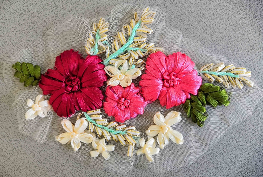 Handmade 3D Flower Ribbon Applique,3d Flower Tulle Applique，gold ...