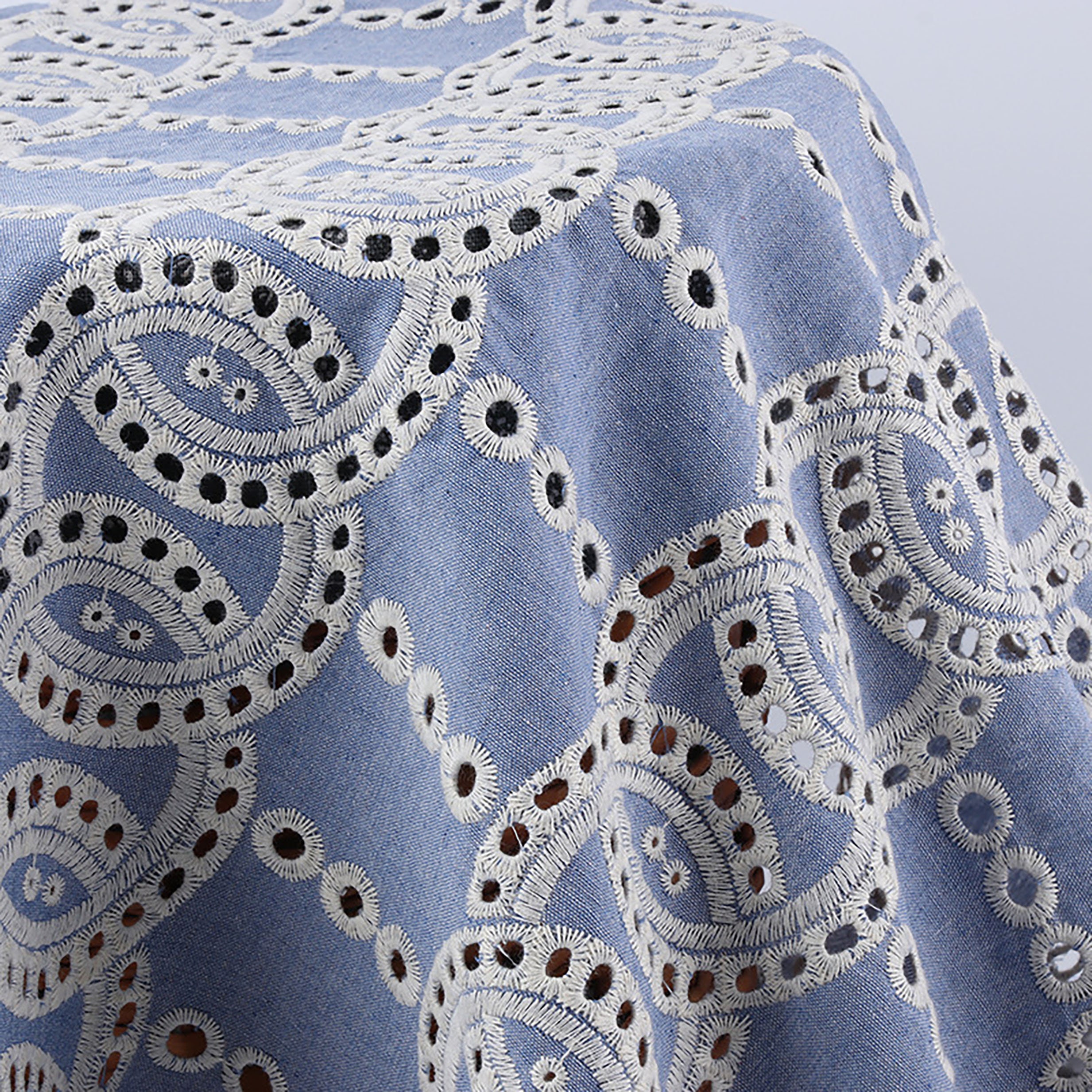 Blue，denim Eyelet Lace Embroidery ,cotton Denim Fabric，embroidery ...
