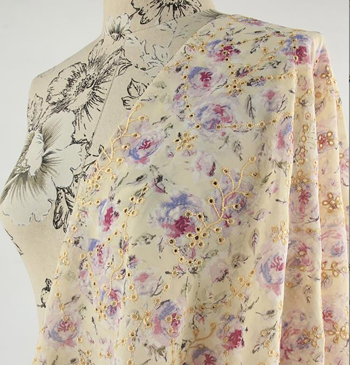 B Delicate Chiffon Floral Print Fabric Embroiderychiffon - Etsy