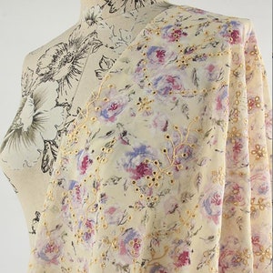 B Delicate Chiffon Floral Print Fabric Embroidery，chiffon Eyelet Lace ...