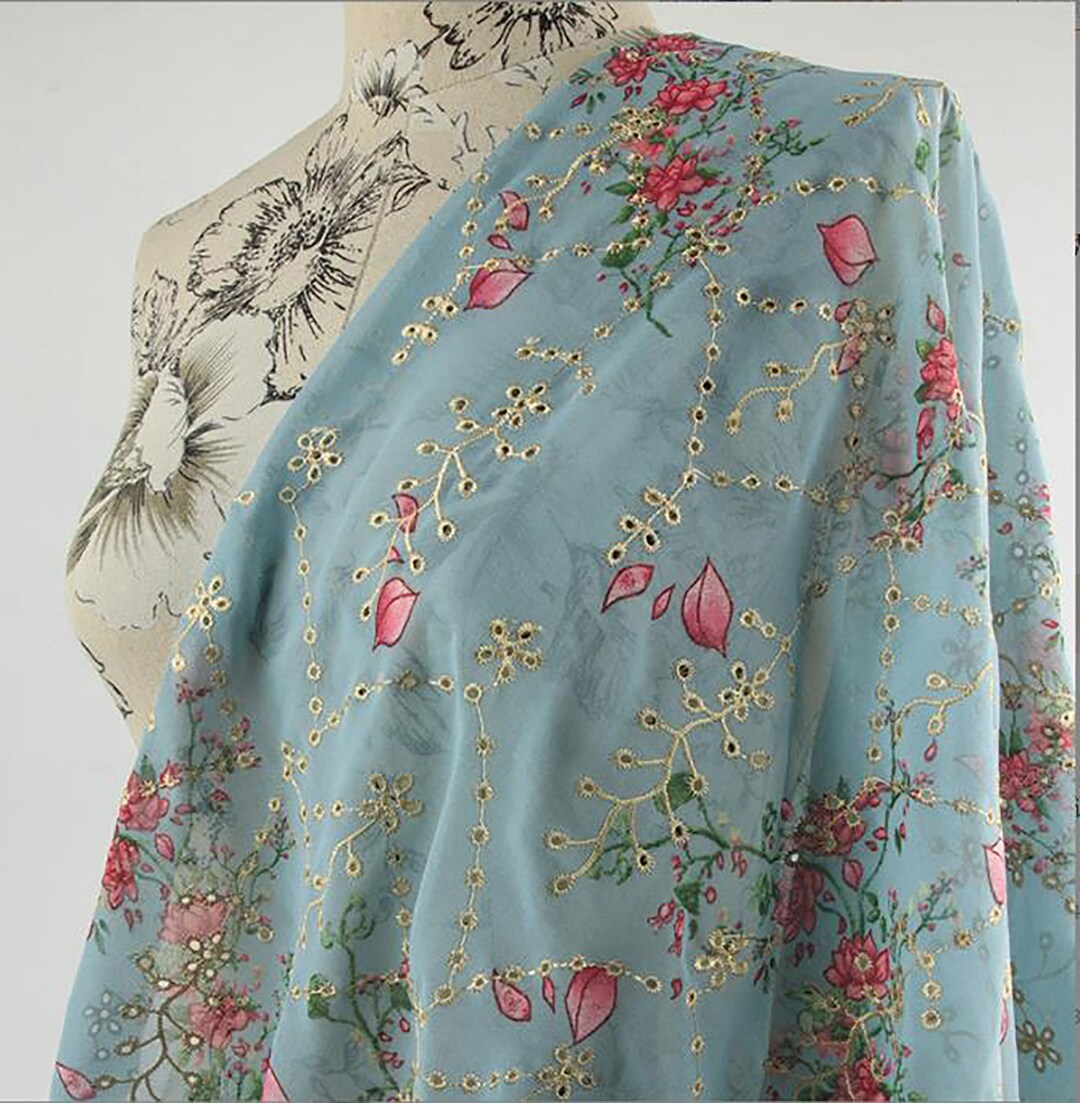 A Delicate Chiffon Floral Print Fabric Embroidery，chiffon Eyelet Lace ...
