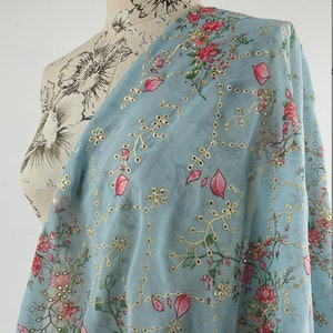 A Delicate Chiffon Floral Print Fabric Embroidery，chiffon Eyelet Lace ...