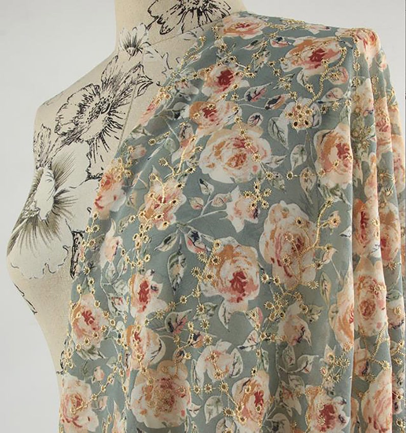 B Delicate Chiffon Floral Print Fabric Embroidery，chiffon Eyelet Lace ...