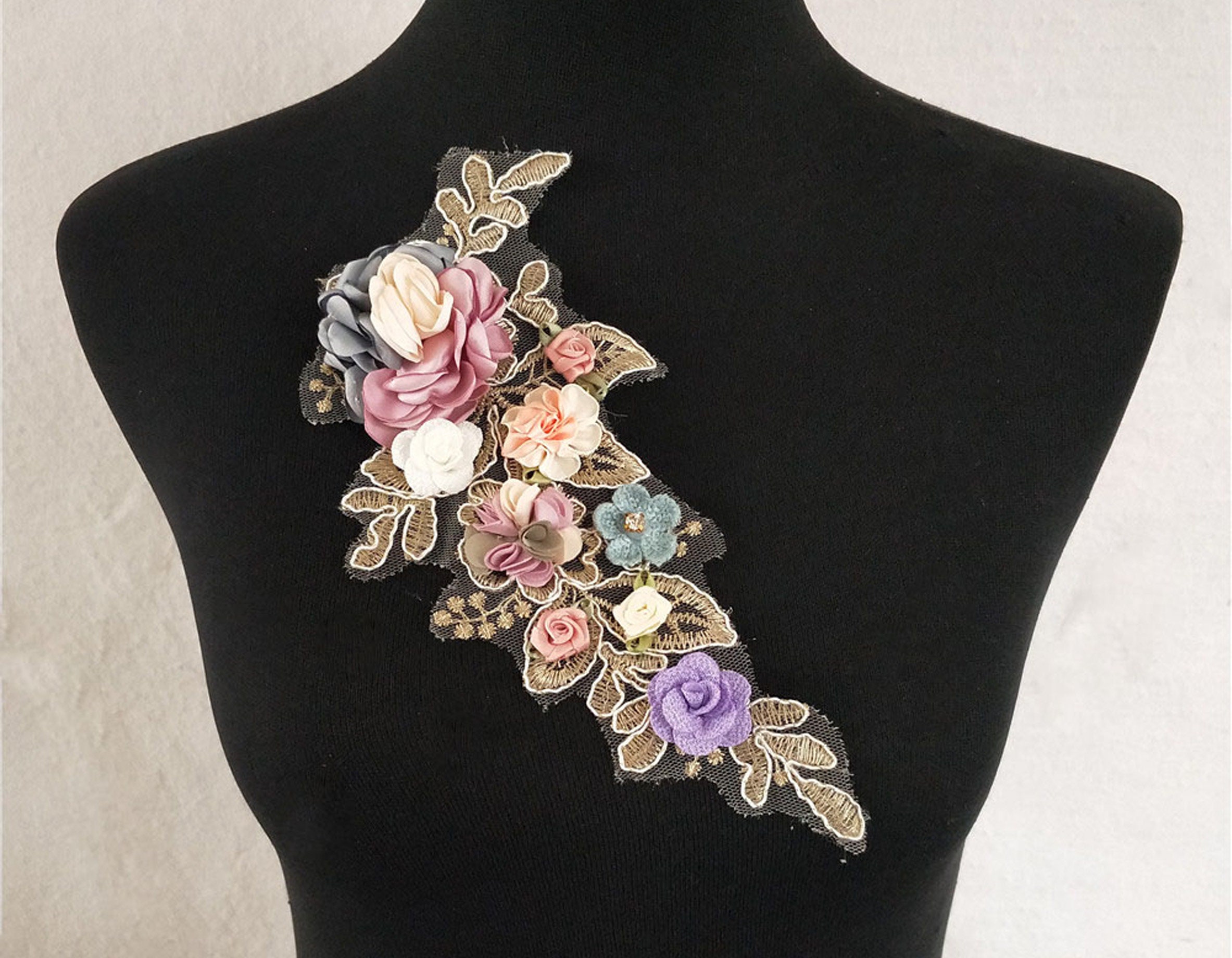 DIY Fashion Collar, Three-dimensional Flowers Embroidered Lace Bridal ...