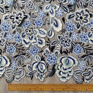Heavy Industry Blue Flower Embroidered Lace, 3D Flower Embroidered Mesh ...