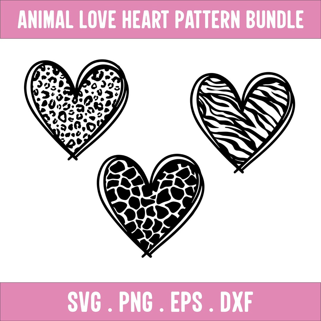 Animal Print Heart Svg Bundle, Leopard Heart Svg, Zebra Print Heart Svg ...