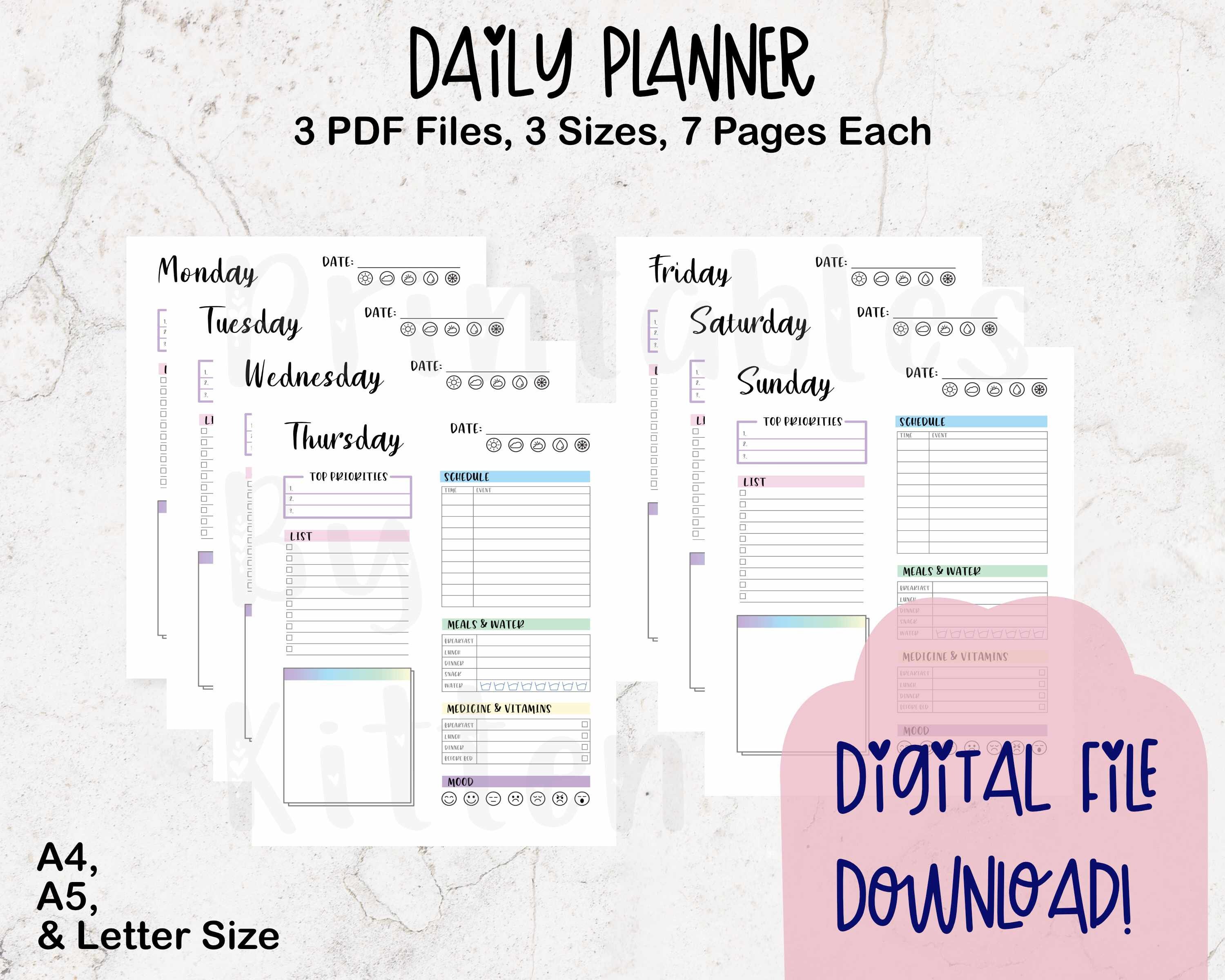 Daily Planner Printable to Do List Habit Tracker Schedule Notes PDF A4 ...