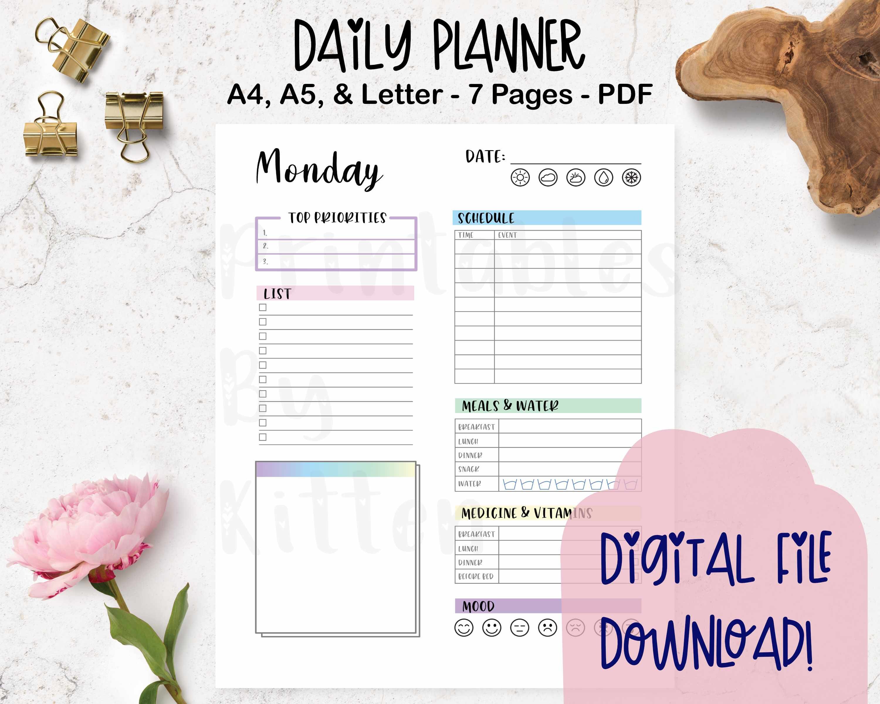 Daily Planner Printable to Do List Habit Tracker Schedule Notes PDF A4 ...