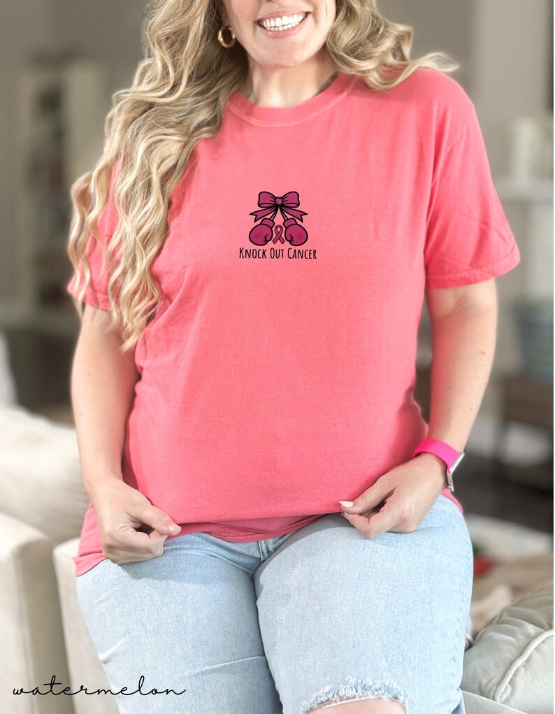 Knock Out Cancer Shirt, Breast Cancer Awareness Embroidered Comfort ...