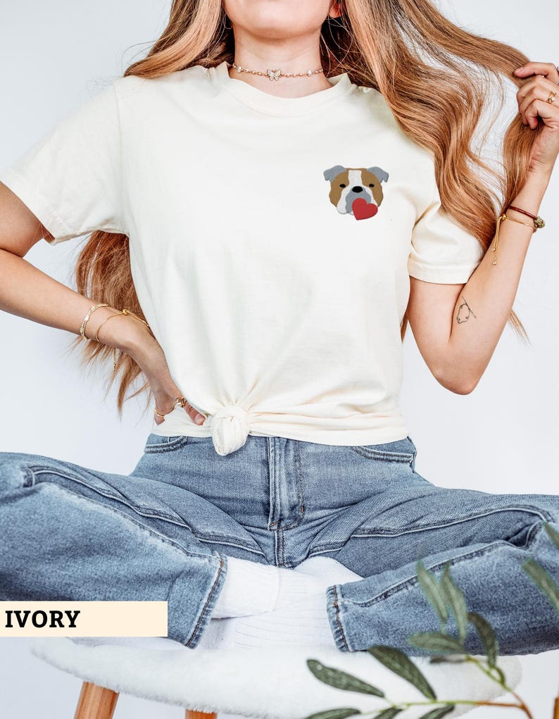 Embroidered Bulldog Shirt, Bulldog With Heart Tee, Comfort Colors Shirt ...