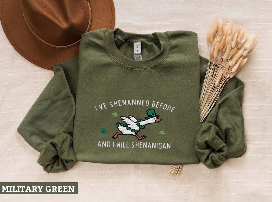 Embroidered St Patricks Day Goose Sweatshirt, Funny Shenanigans Goose ...