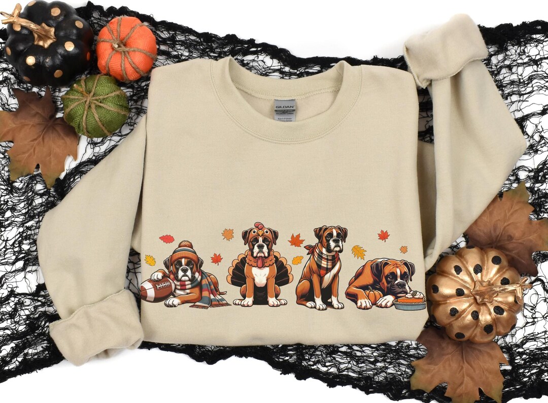 Thanksgiving Boxer Dog Sweatshirt, Fall Dog Unisex Crewneck, Pumpkin ...