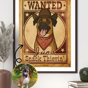 Custom Pet Wanted Poster, Western Pet Portrait, Funny Digital Cat or ...