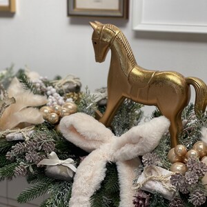 Beige Christmas Fireplace Garland Large With Soft Beige Ribbon ...