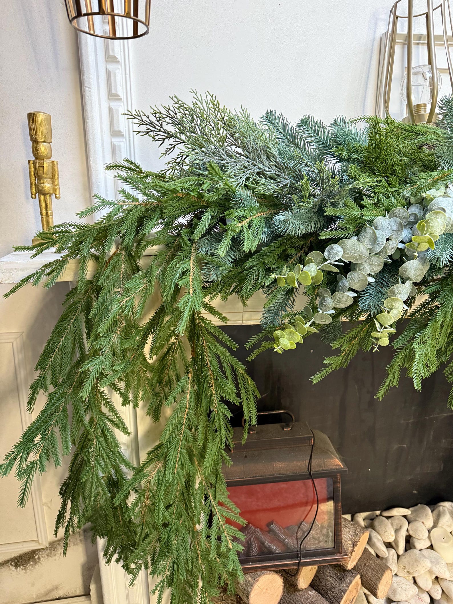 Winter Cascade Fireplace Garland – 120cm Base + 100cm Drops | Luxury ...