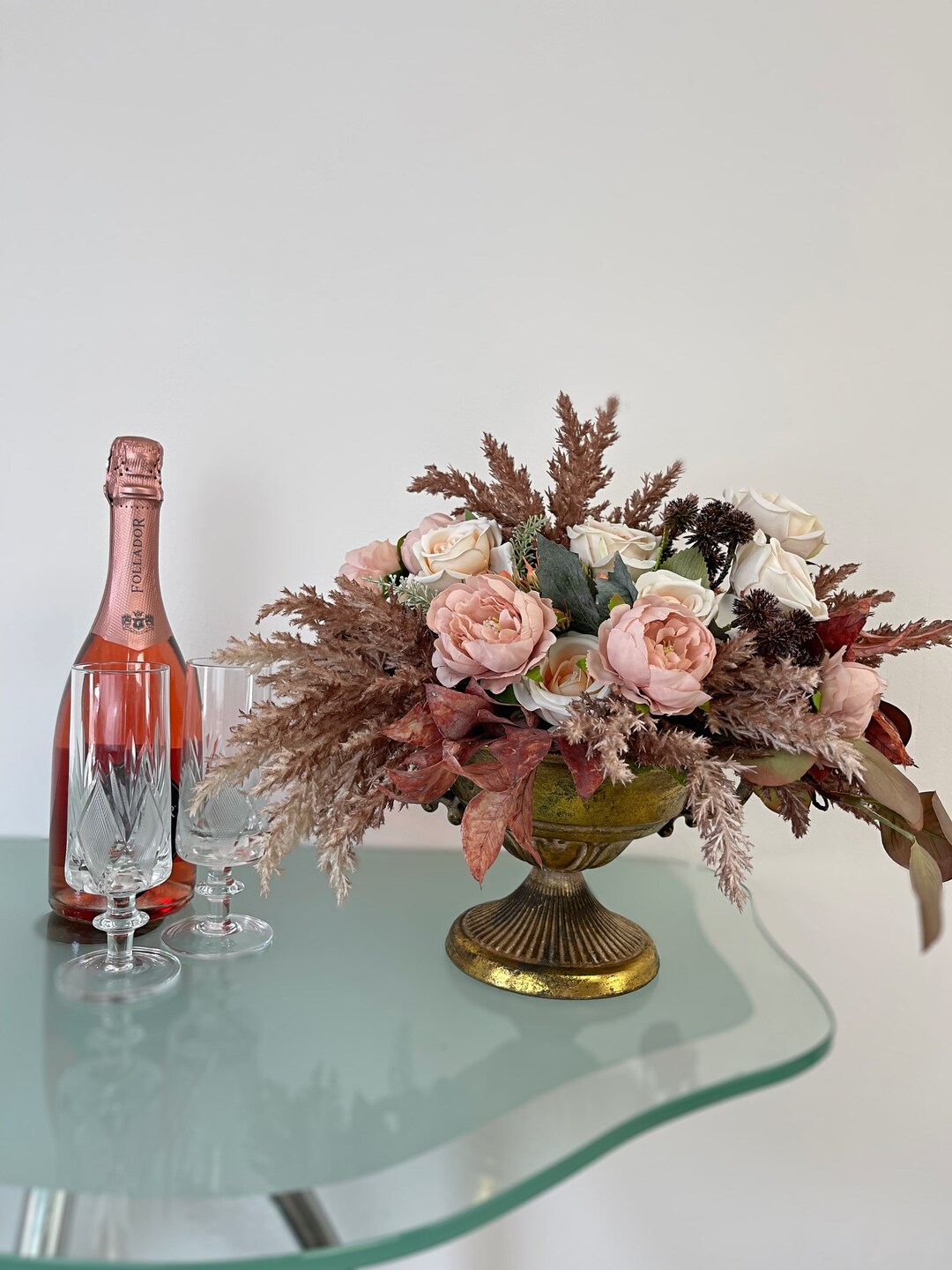 All Year Flower Arrangement Dusty Pink Peony and Pampass Grass in ...