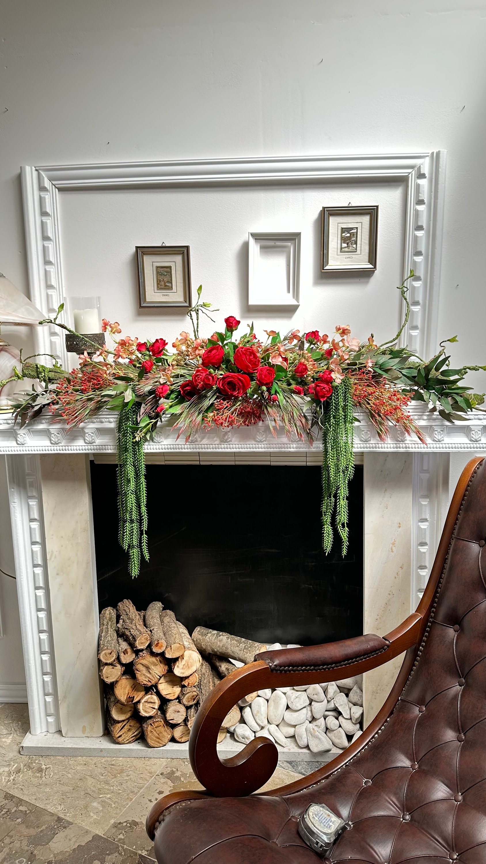 Flower Fireplace Garland With Red Roses Home, Wedding Long Mantel Decor ...
