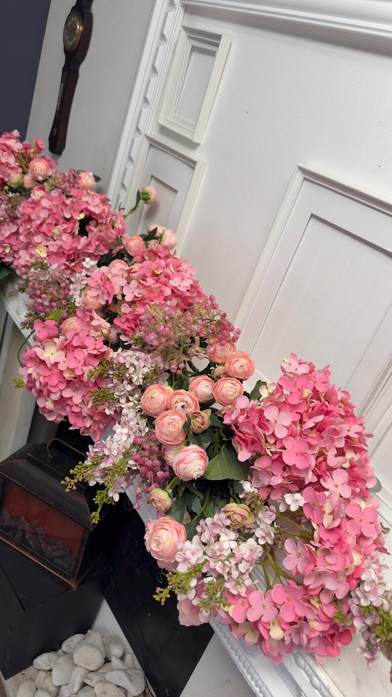 Pink Hydrangea Garland Romantic Pink Floral Garland | Wedding Mantel ...