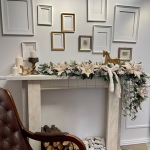 Beige Christmas Fireplace Garland Large With Soft Beige Ribbon ...