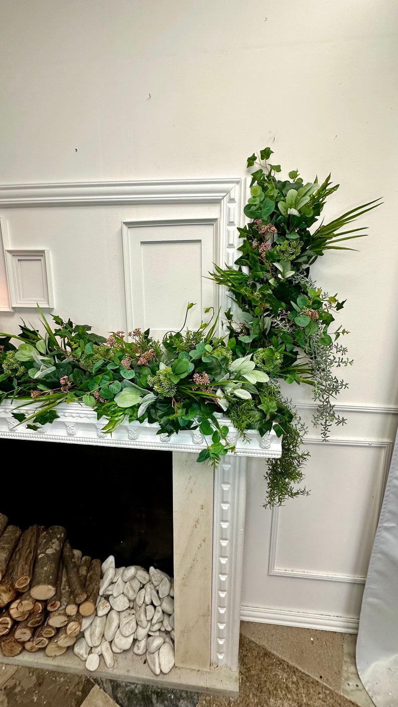 Fake Plants Greenery Fireplace Garland, Evergreen Fake Flower Mantel ...