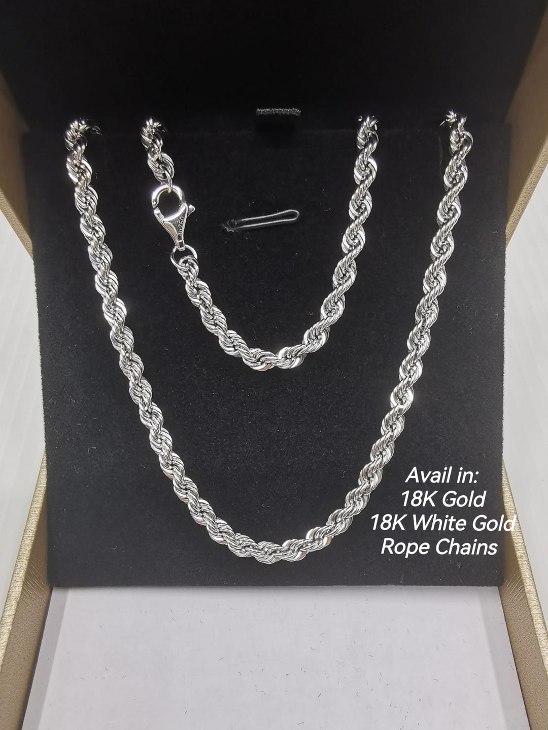 18k Gold White Gold Rope Chains for Men and Women Unisex Rope Necklaces ...