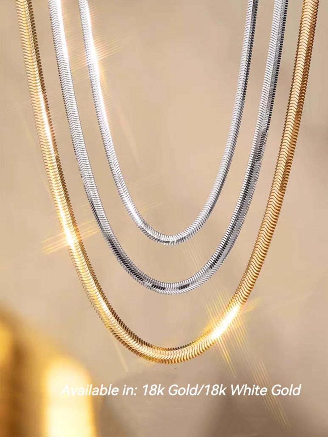 18k Gold White Gold Snake Chains Herringbone Necklace for Men and Women ...