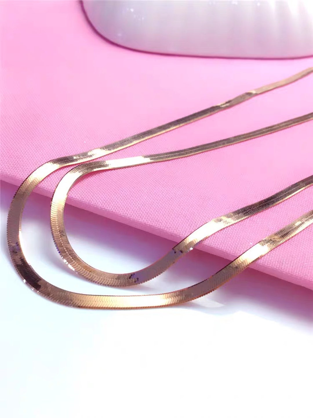 14K Rose Gold Snake Chain 14K Rose Gold Herringbone Chain - Etsy