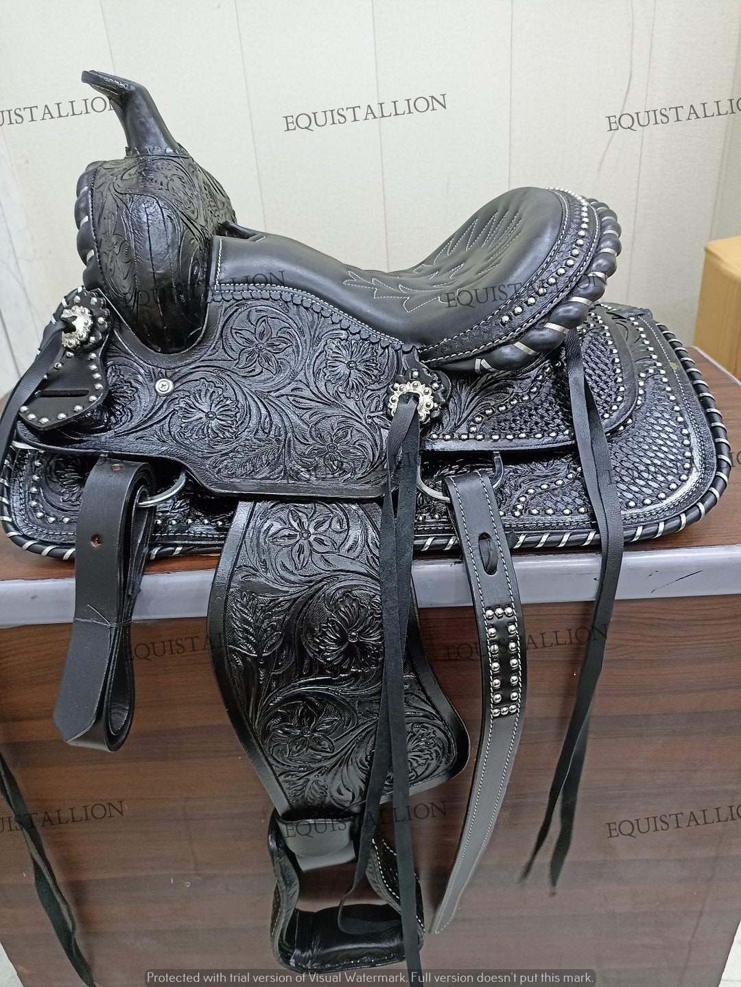 EQUISTALLION Leather Barrel Trail Pleasure Soft Seat Western Saddle ...