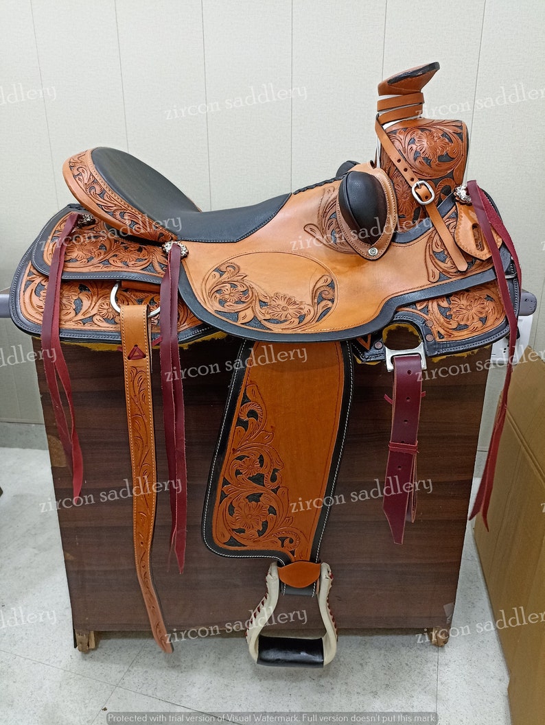 ZO Wade Tree Brown Leather Western Horse Saddle Ranch Roper - Etsy