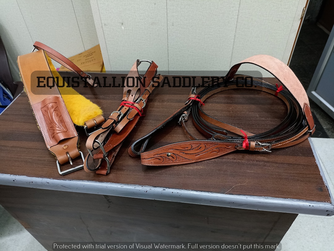 New Leather Western Saddle Headstall Breastplate Girth Cinches Matching ...