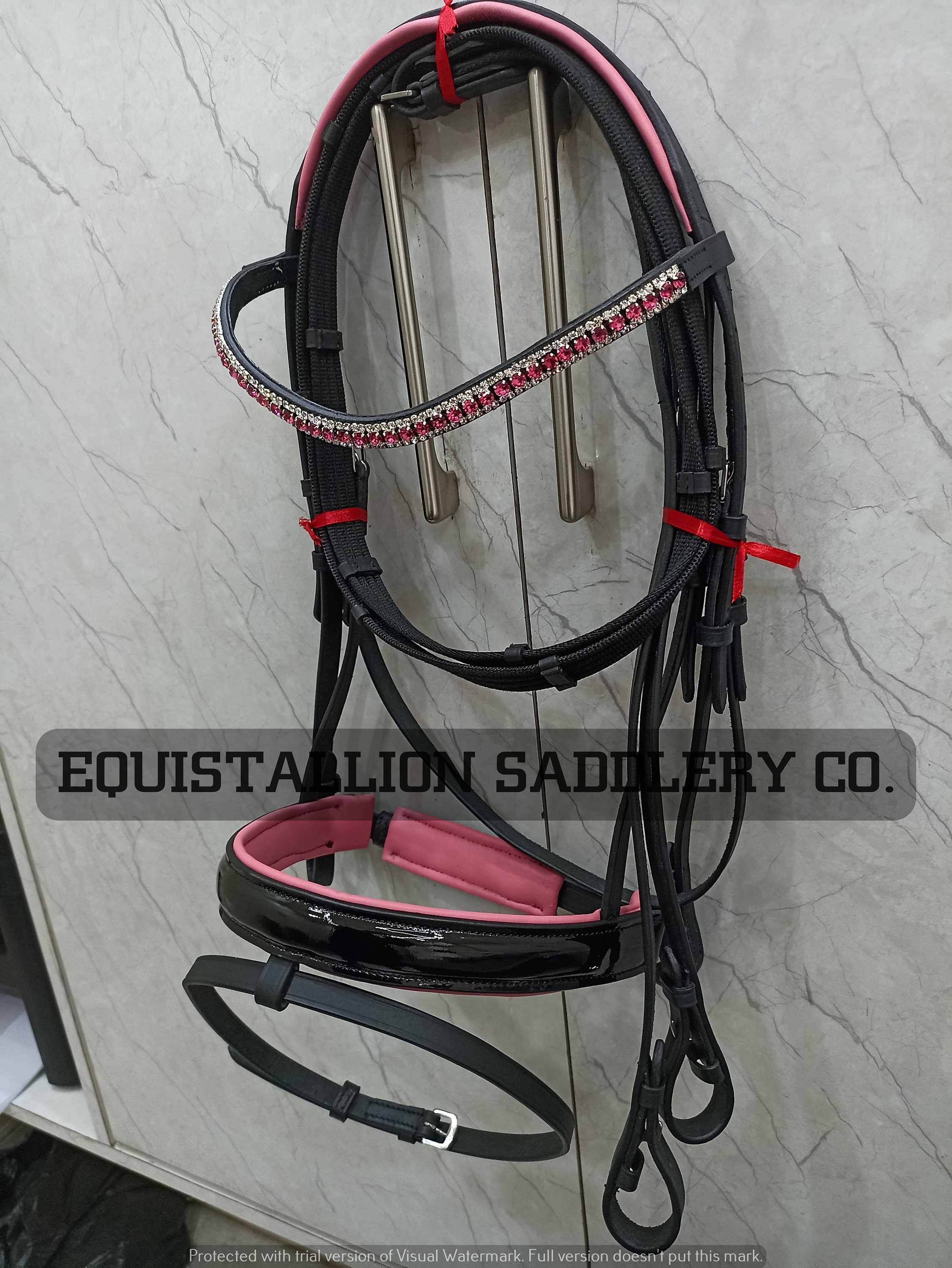 New Premium Leather Horse Bridle Pink Crystal Browband With Patent ...