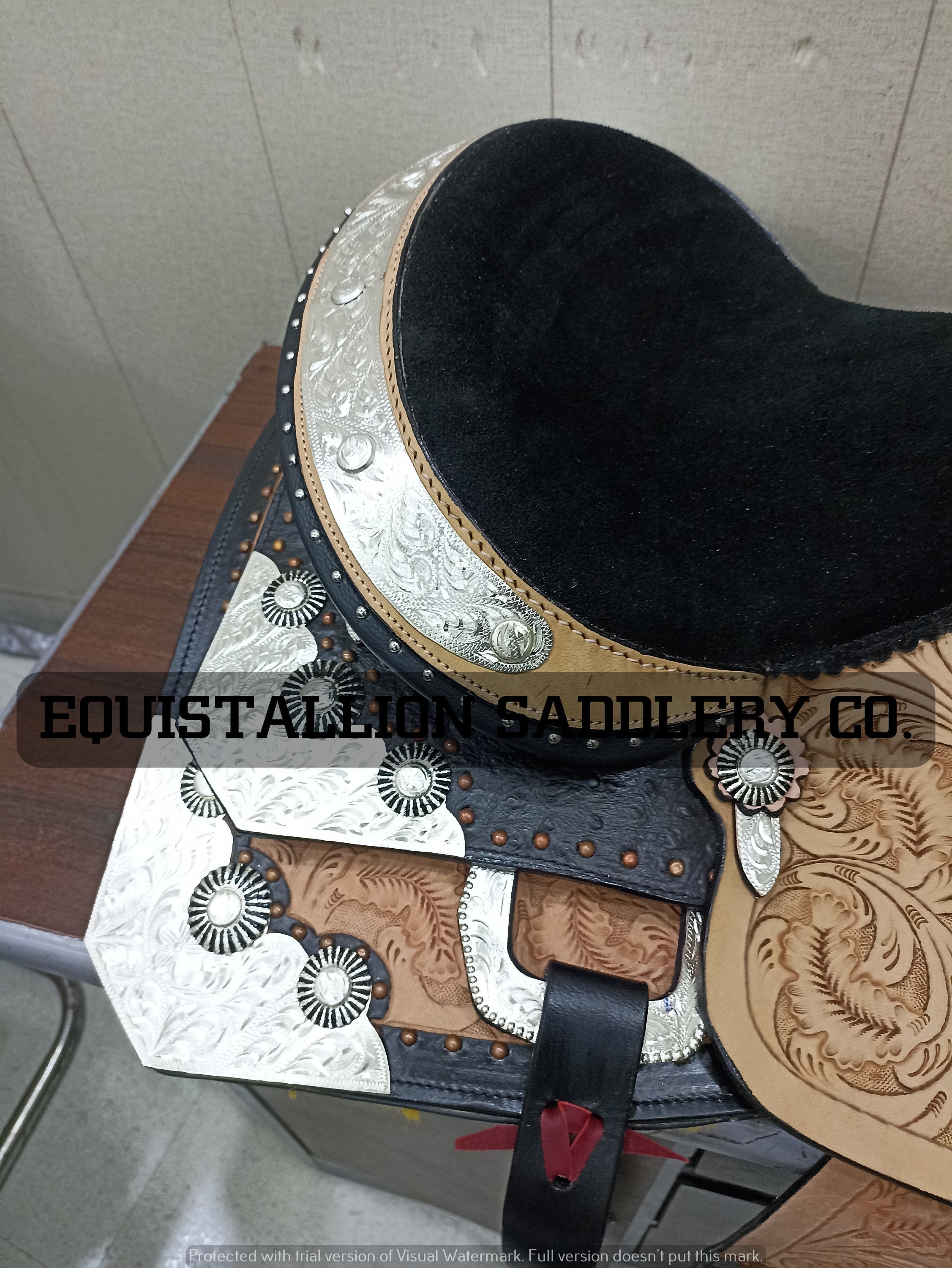 EQUISTALLION New Leather Western Show Saddle Silver Fittings Premium ...