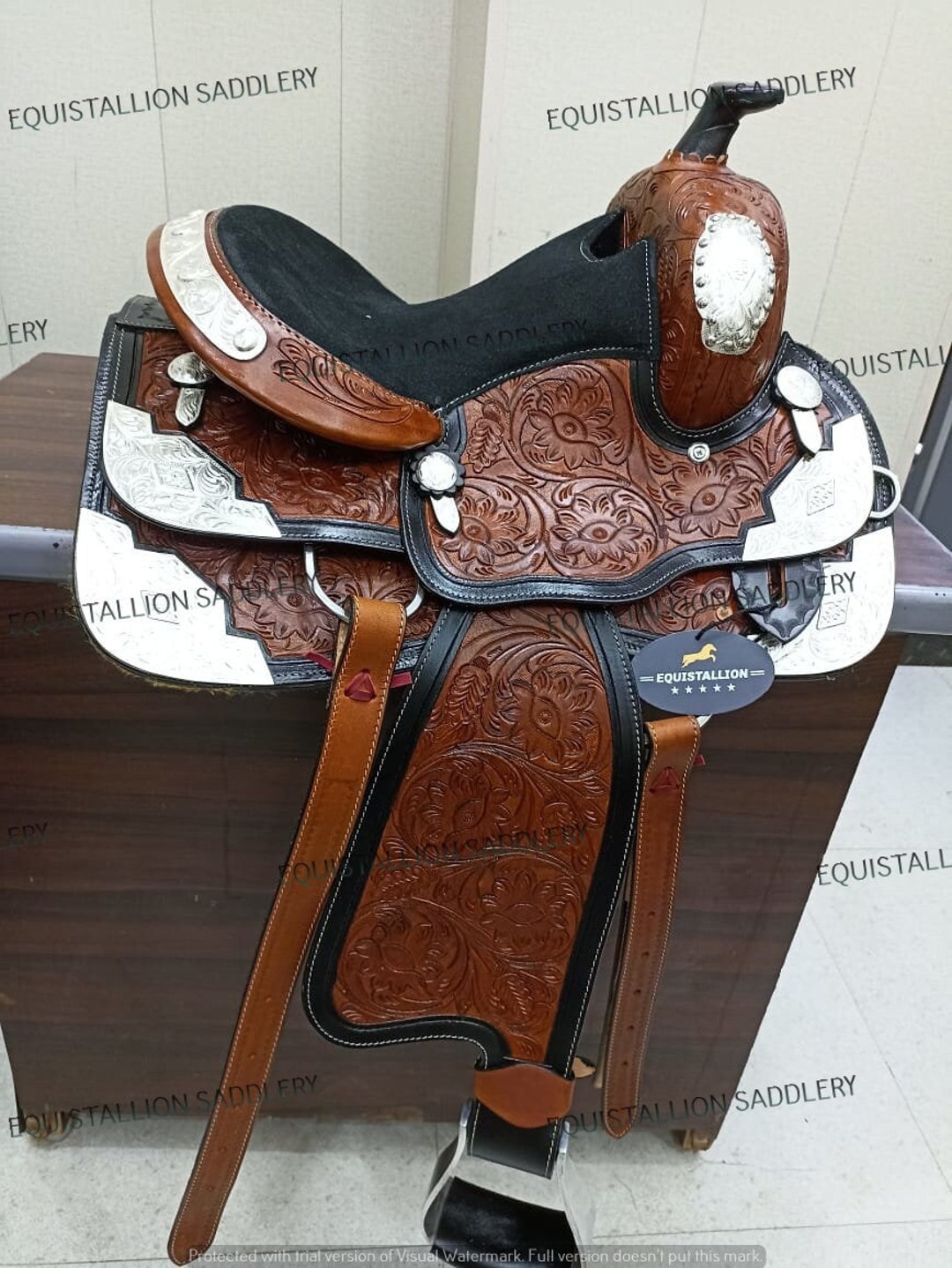 Western Show Saddle Horse Tack Silver Premium Genuine Cowhide Leather ...