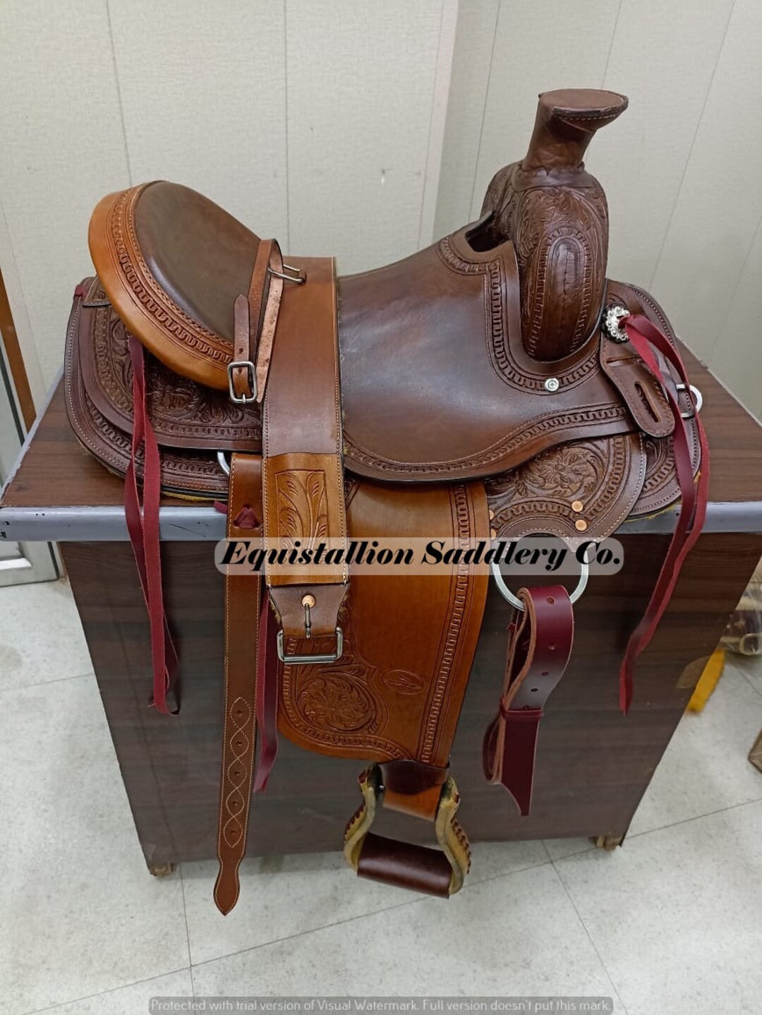 New Leather Western Wade Folk Tree Horse Riding Saddle Tack Set Roping ...